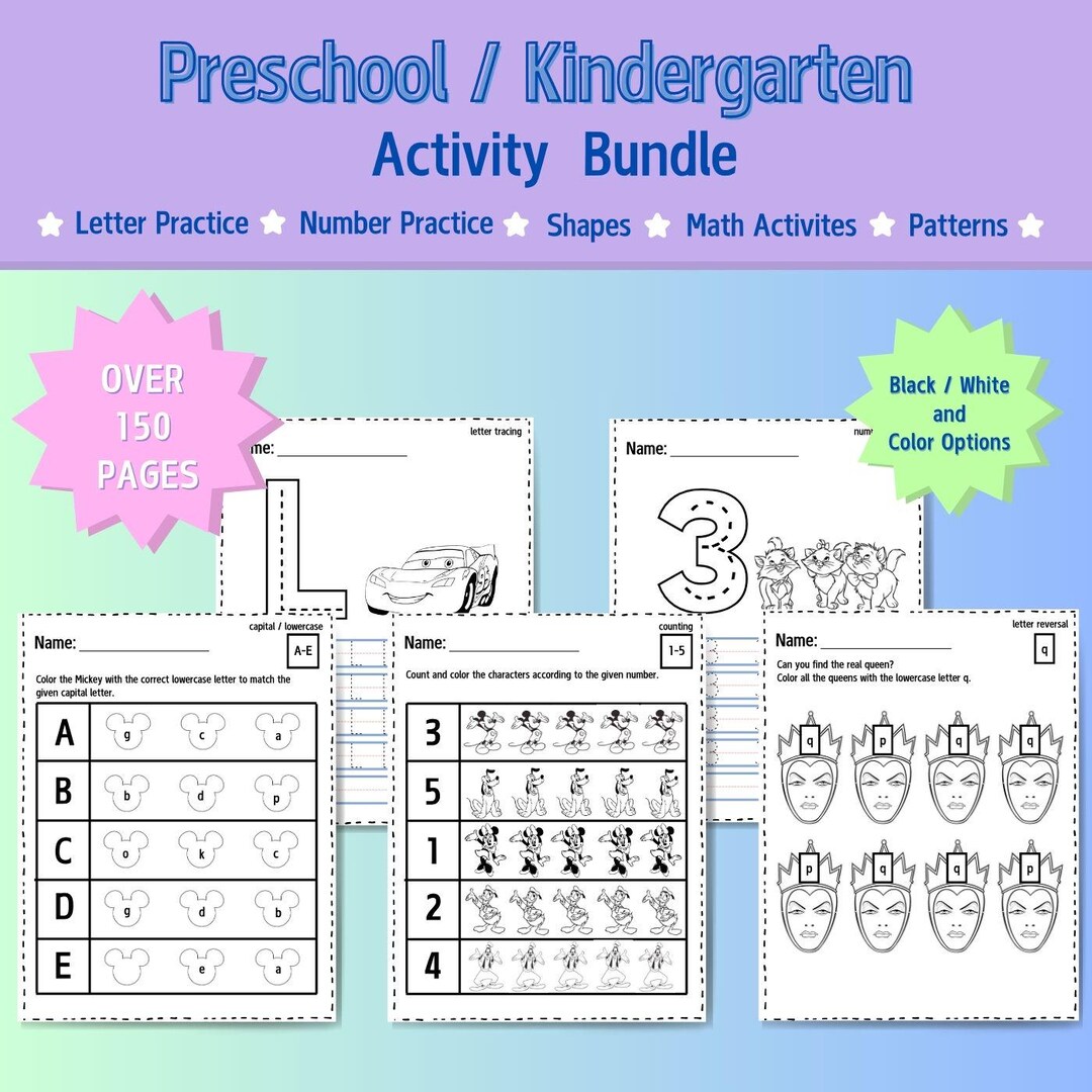 Disney Themed Preschool Pre-k Kindergarten Activity Learning Bundle ...