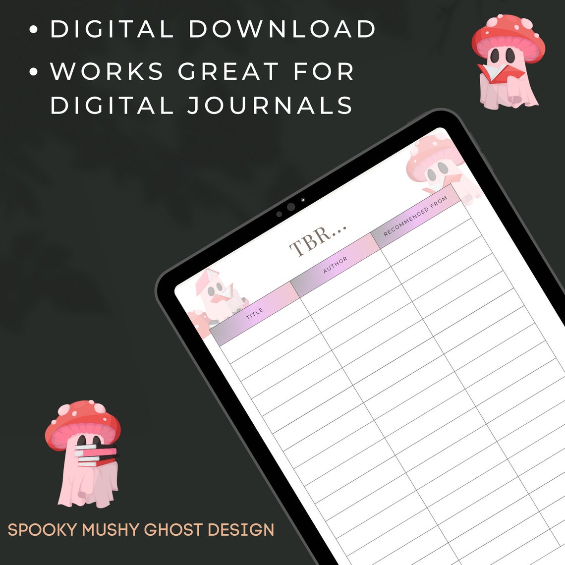 TBR List Tracker Cute Spooky Mushroom Ghost Digital Download - Etsy