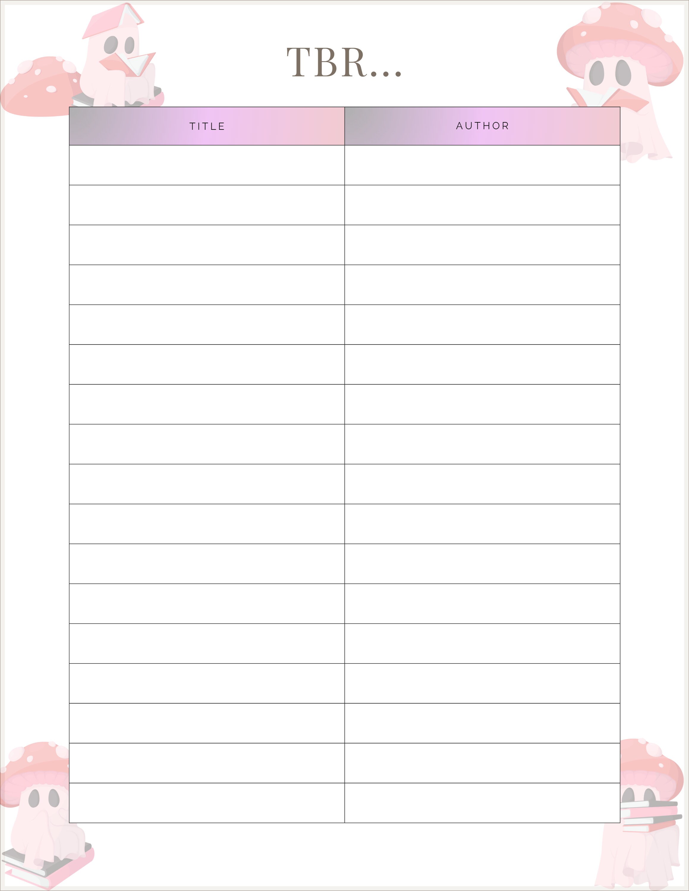 TBR List Tracker Cute Spooky Mushroom Ghost Digital Download - Etsy