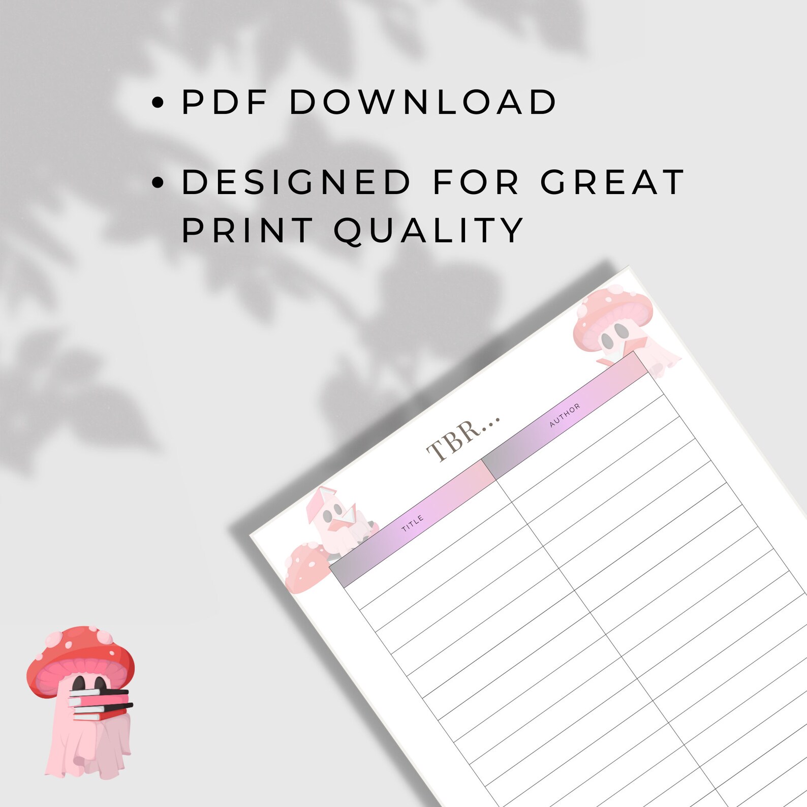 TBR List Tracker Cute Spooky Mushroom Ghost Digital Download - Etsy