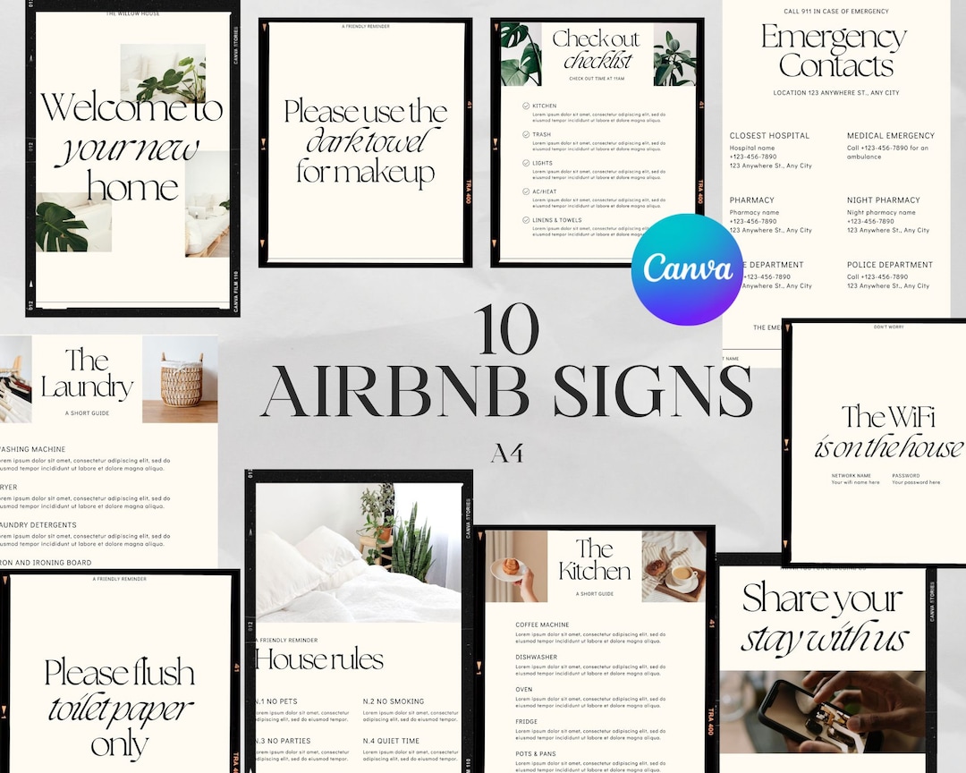 Airbnb Sign Bundle Template, Editable Airbnb, Signs Rental Home, Wifi ...