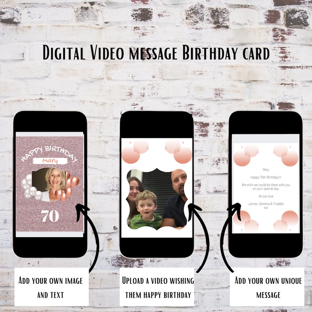 Rose Gold Photo and Video Digital Virtual Birthday Card Custom Editable ...