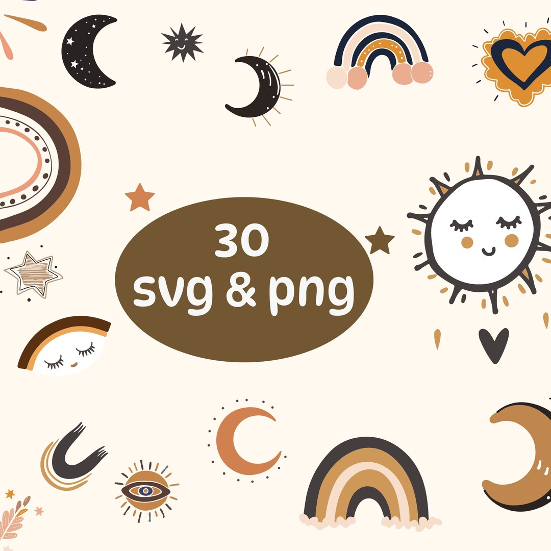 Boho SVG and PNG Clip Art Bohemian Design Elements Digital Download ...