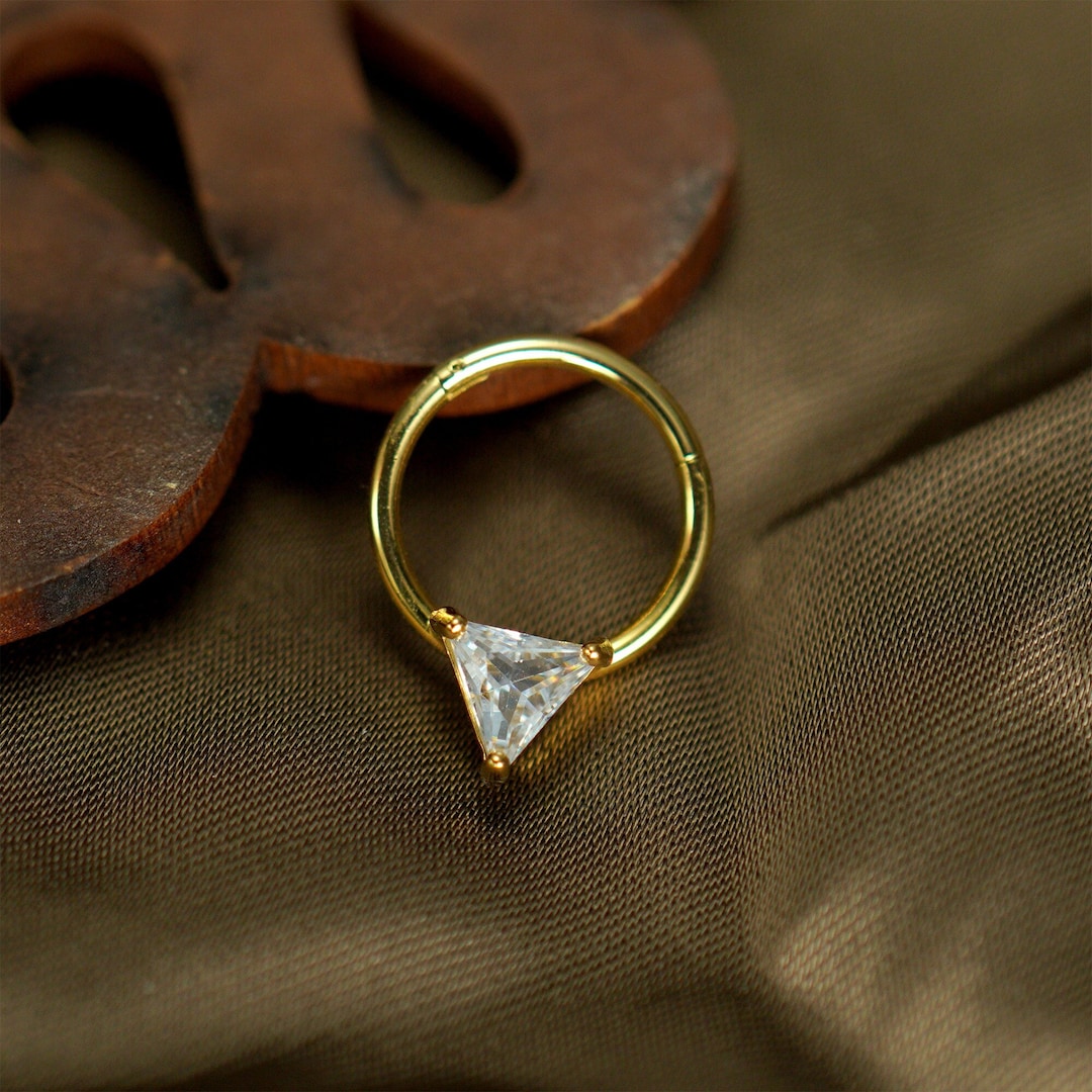 Triangle Cut CZ Clicker Hoop Surgical Steel Septum Ring Nose Ring ...