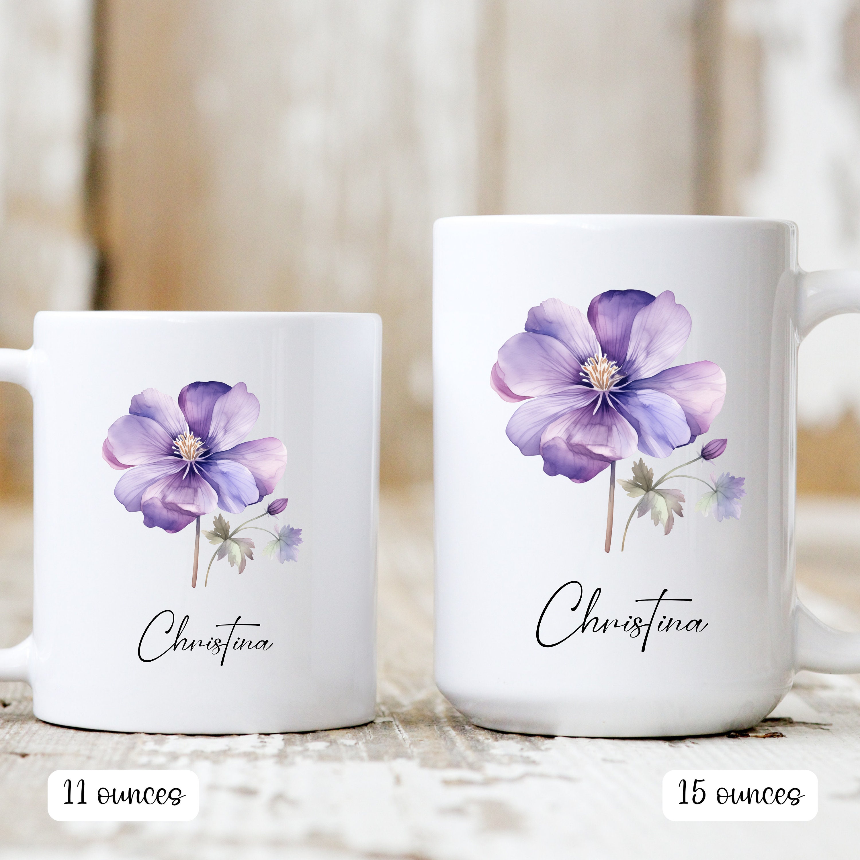 Custom Birth Flower Mug, Birth Flower Mug, Birth Flower Gift, Violet ...