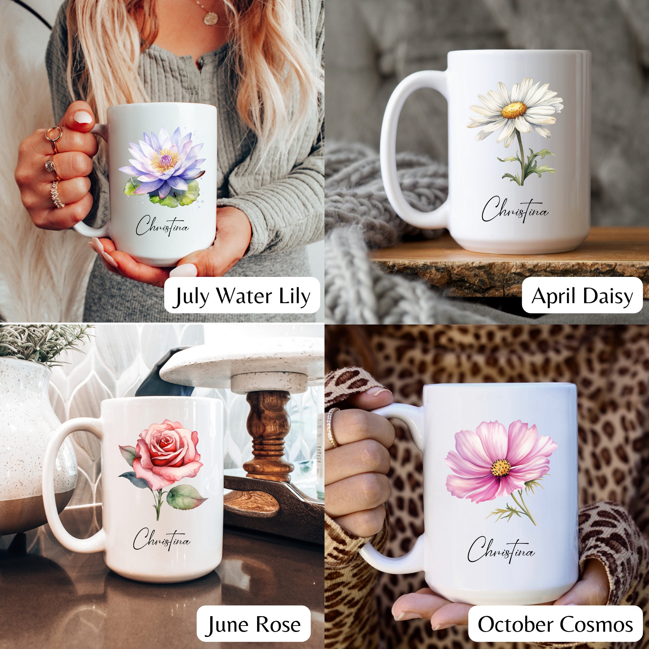 Custom Birth Flower Mug, Birth Flower Mug, Birth Flower Gift, Violet ...