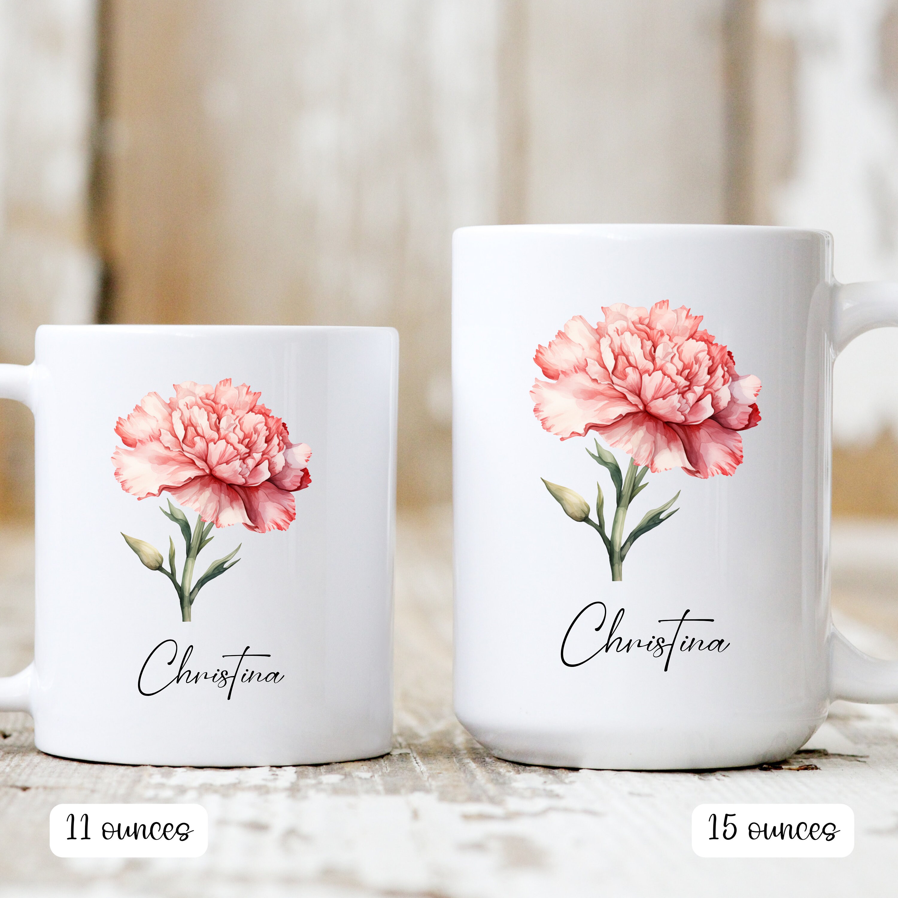 Custom Birth Flower Mug, Birth Flower Mug, Birth Flower Gift, Carnation ...