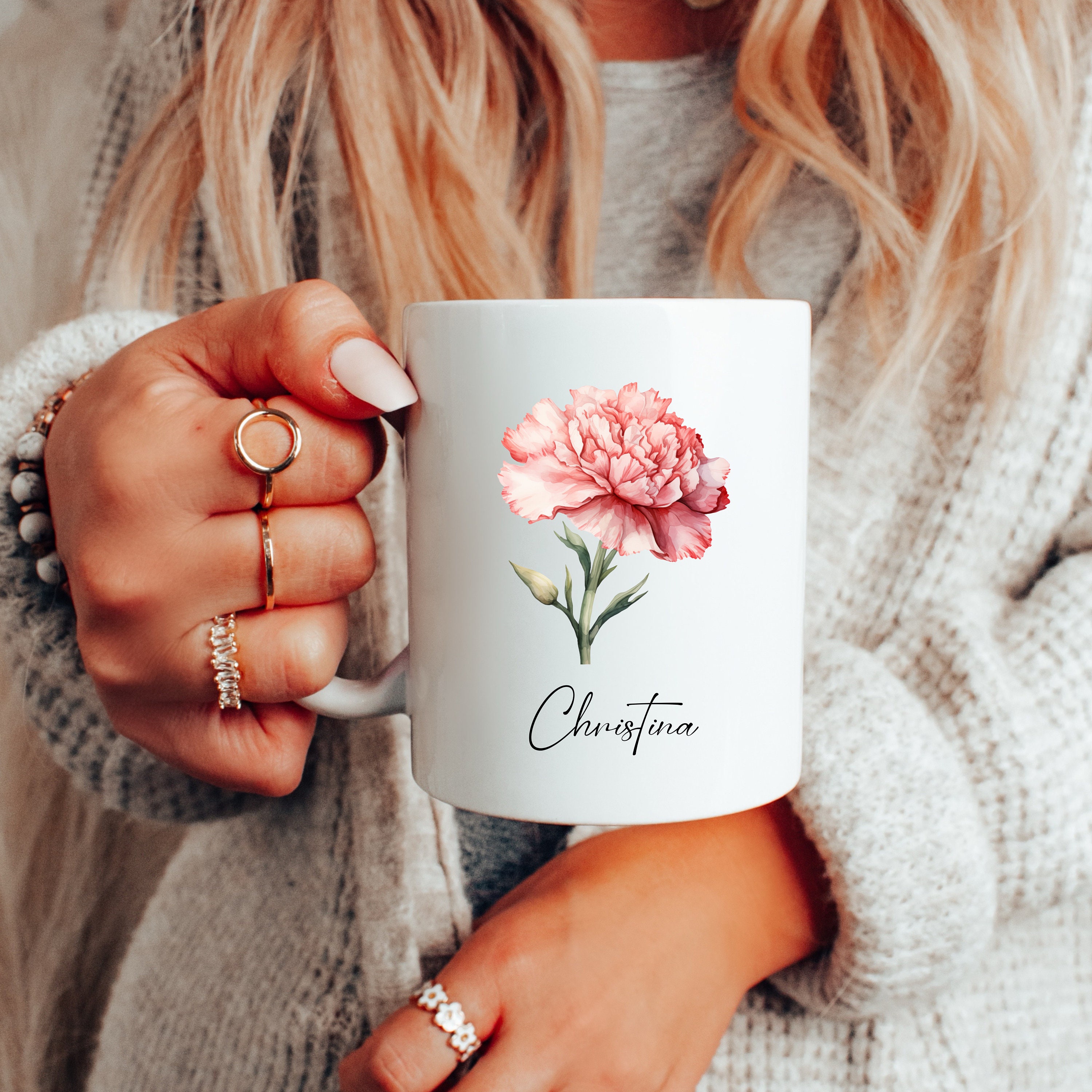 Custom Birth Flower Mug, Birth Flower Mug, Birth Flower Gift, Carnation ...