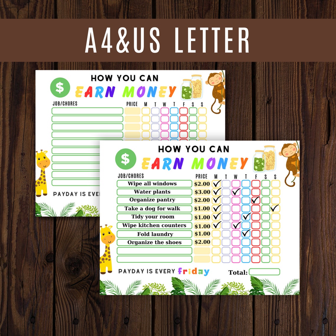 How to Earn Money Chore Chart Editable Allowance Chore Chart for Kids ...