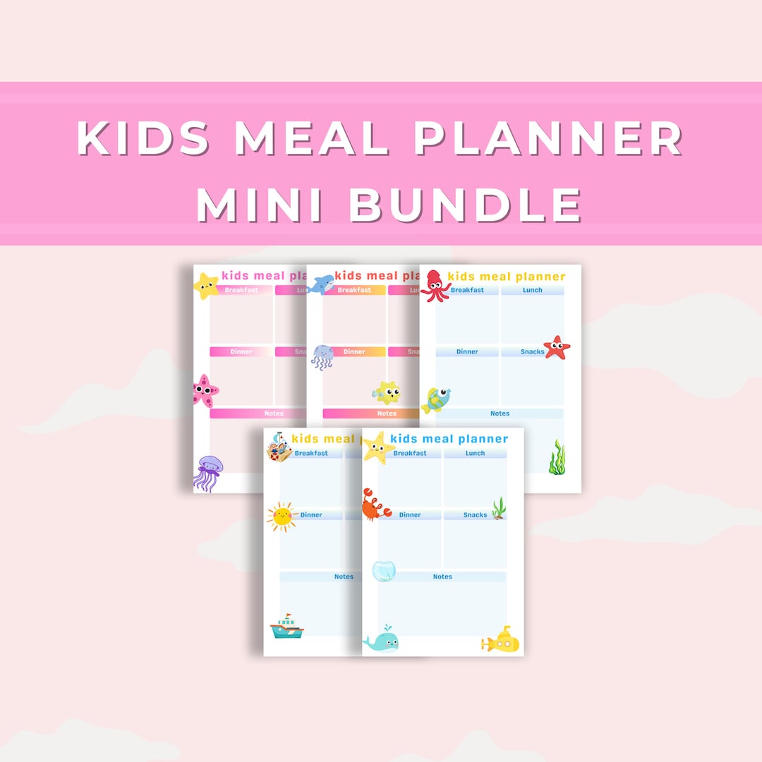 Printable Sea Theme Kid's Meal Planner Mini Bundle, Meal Tracker, Food ...