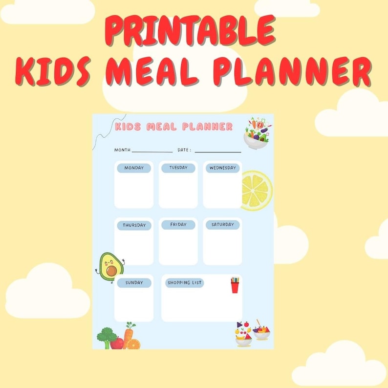 Printable Kid's Meal Planner Meal Tracker Food Journal - Etsy Canada