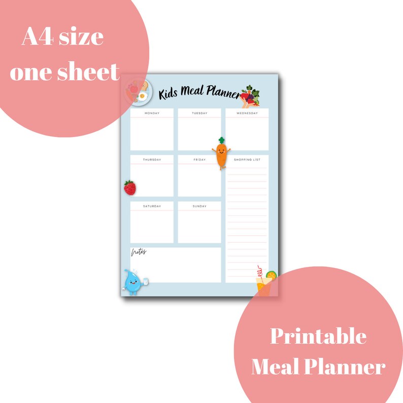 Printable Kid's Meal Planner Meal Tracker Food Journal - Etsy