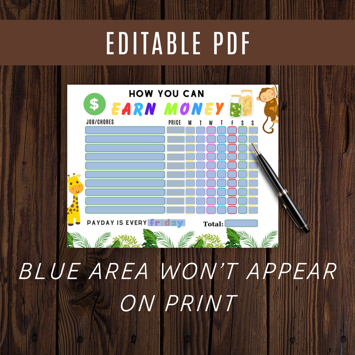 How to Earn Money Chore Chart Editable Allowance Chore Chart for Kids ...