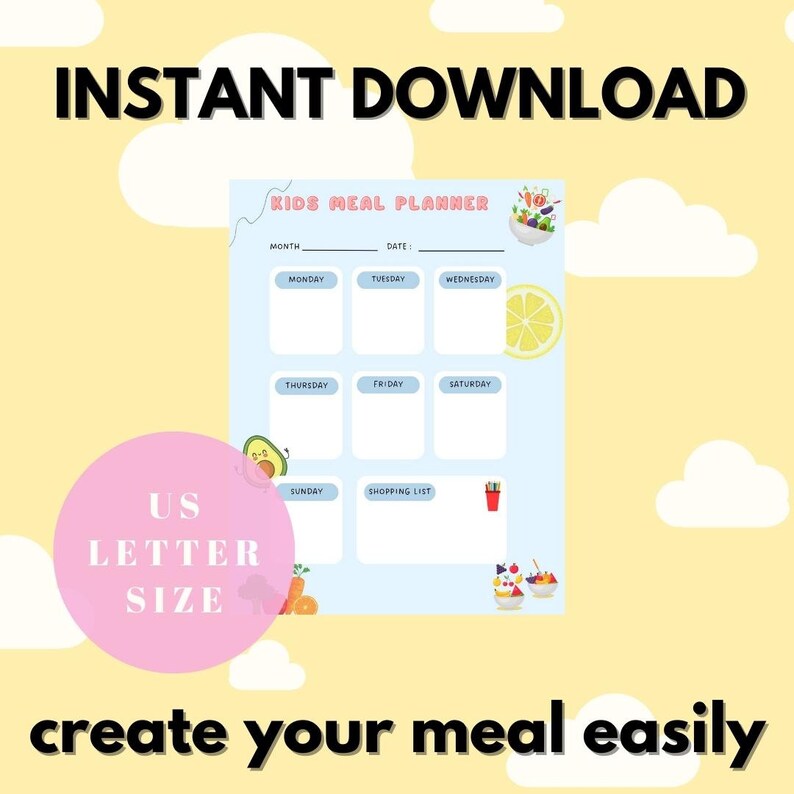 Printable Kid's Meal Planner Meal Tracker Food Journal - Etsy Canada