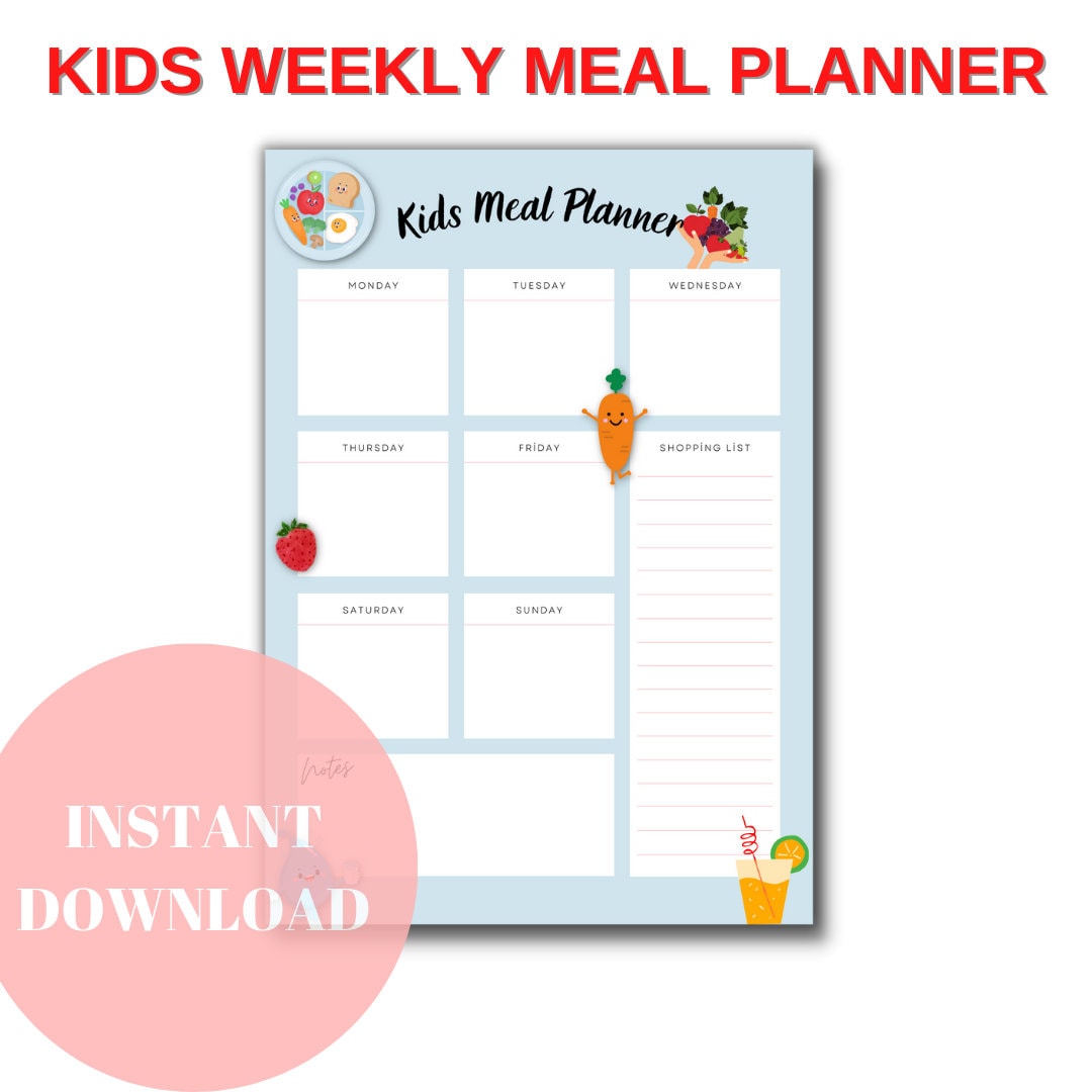 Printable Kid's Meal Planner Meal Tracker Food Journal - Etsy