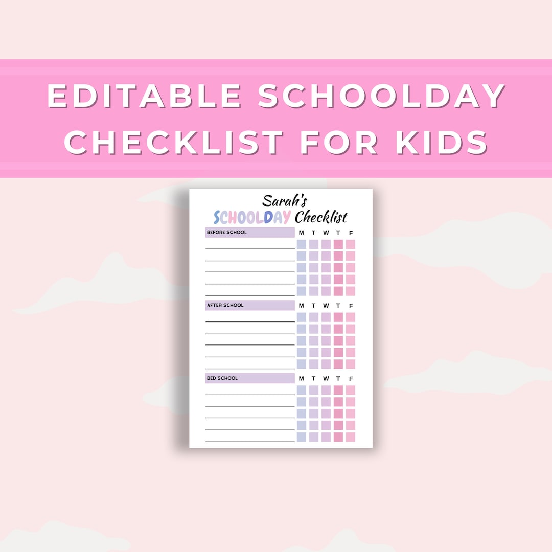 Editable Schoolday Checklist for Kids Kids Chore Chart Before School ...