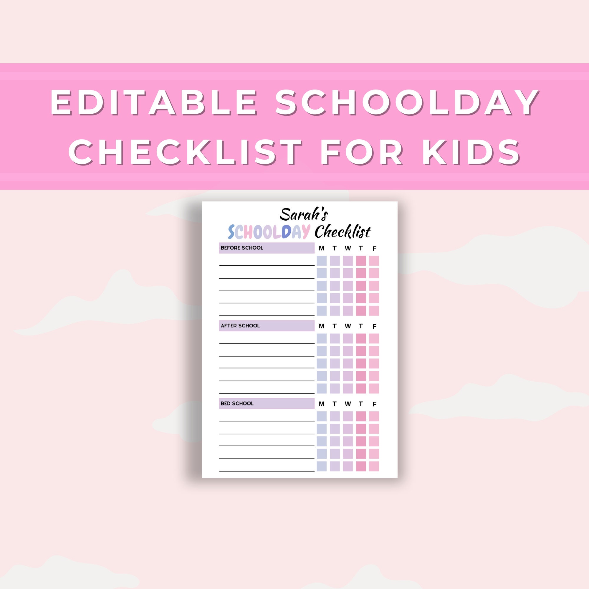 Editable Schoolday Checklist for Kids Kids Chore Chart - Etsy