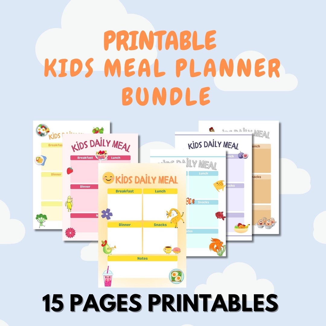 Printable Kid's Meal Planner Bundle, Meal Tracker, Food Journal, Menu ...
