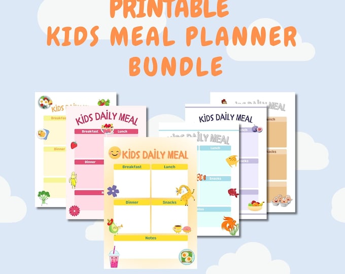 Printable Kid's Meal Planner Bundle, Meal Tracker, Food Journal, Menu ...