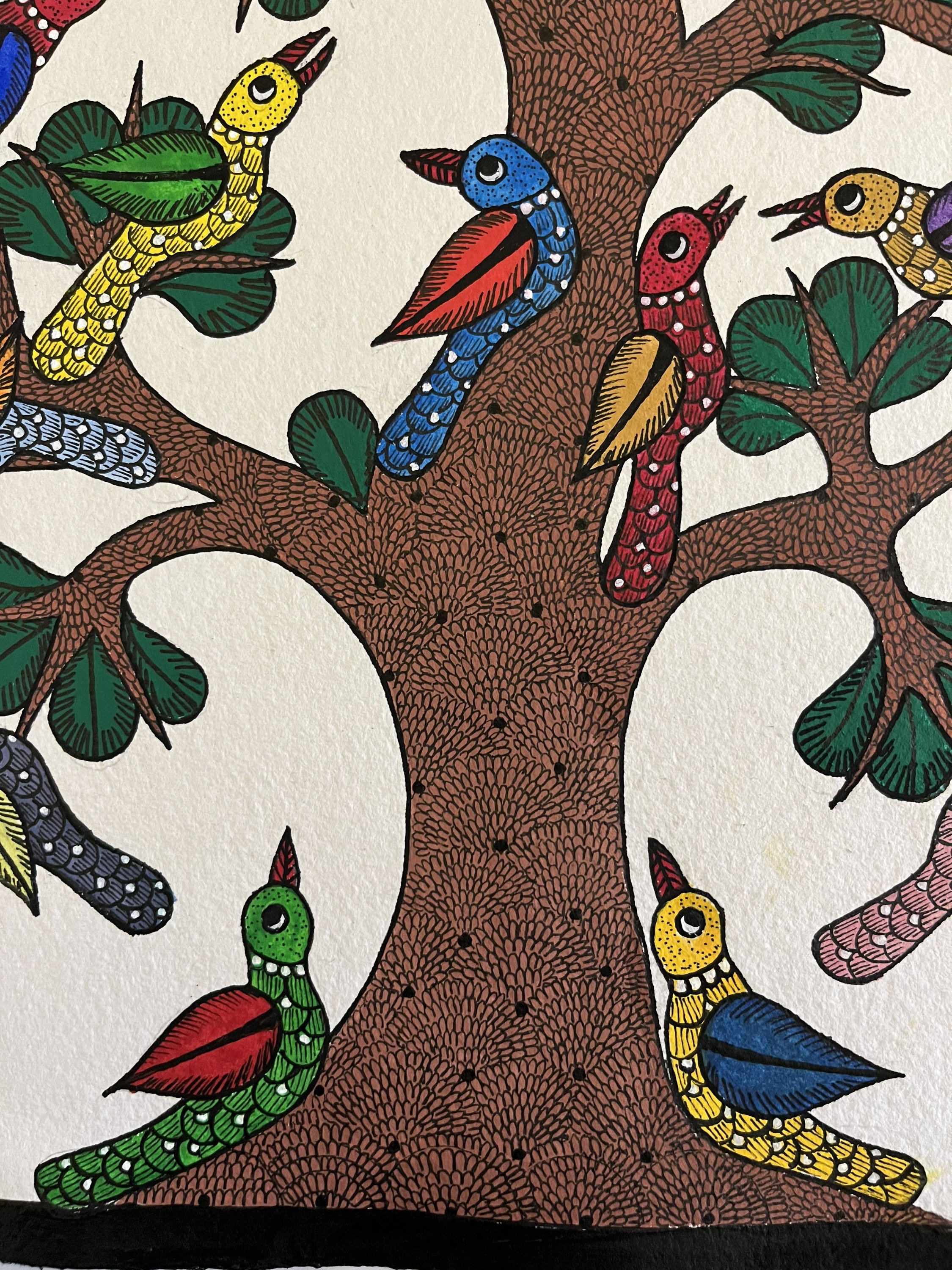 Hand Painted Gond Birds and Tree - Etsy