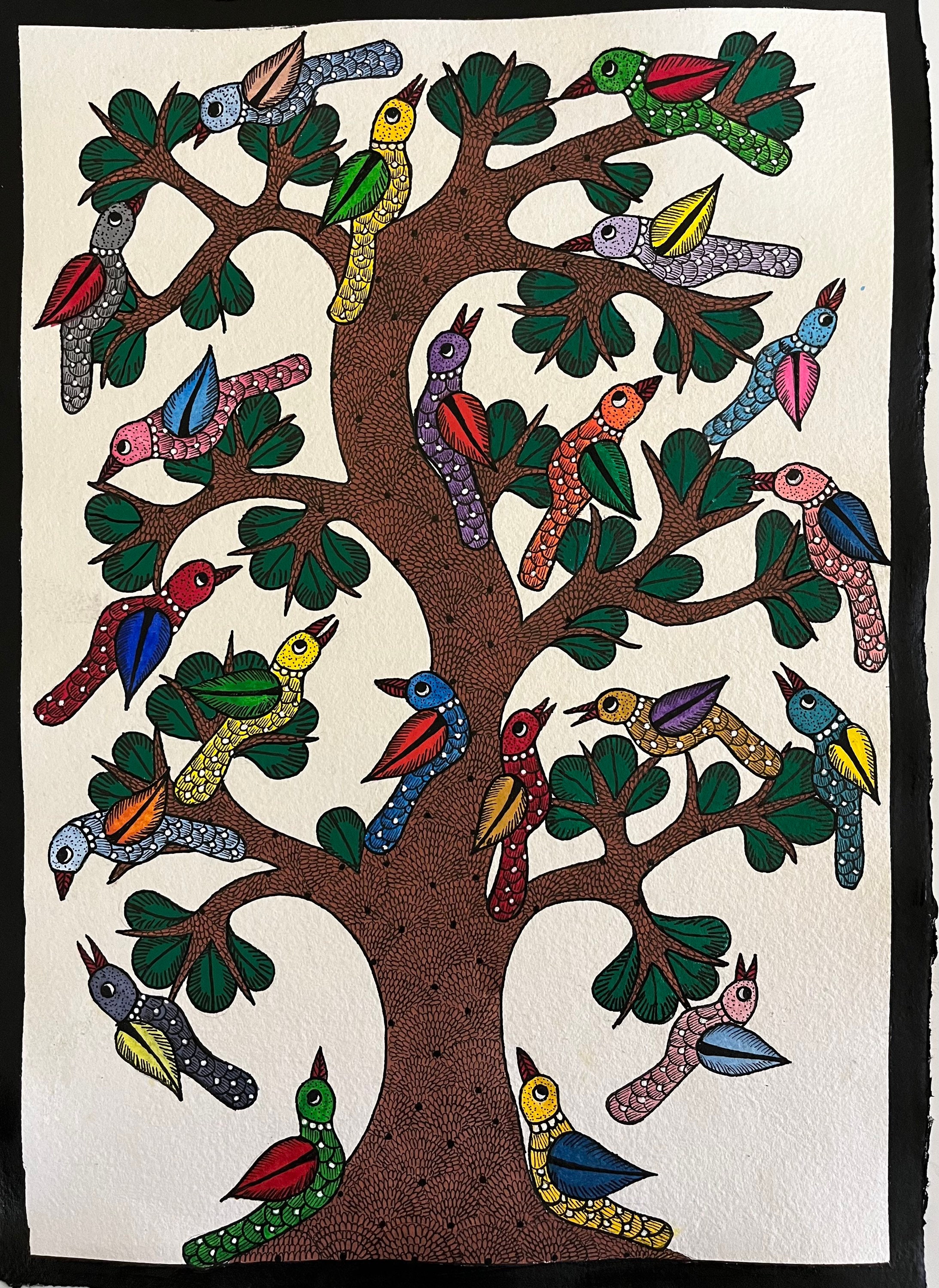 Hand Painted Gond Birds and Tree - Etsy