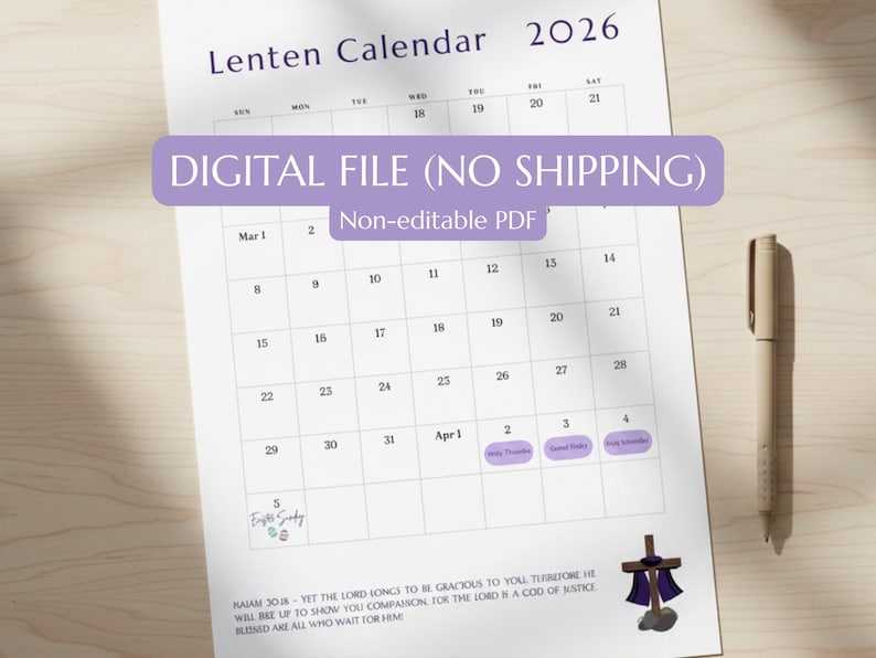 2026 Lent Calendar Printable | Lenten Prayer & Reflection Challenge ...