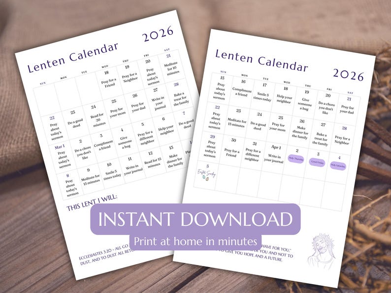 2026 Lent Calendar Printable | Lenten Prayer & Reflection Challenge ...