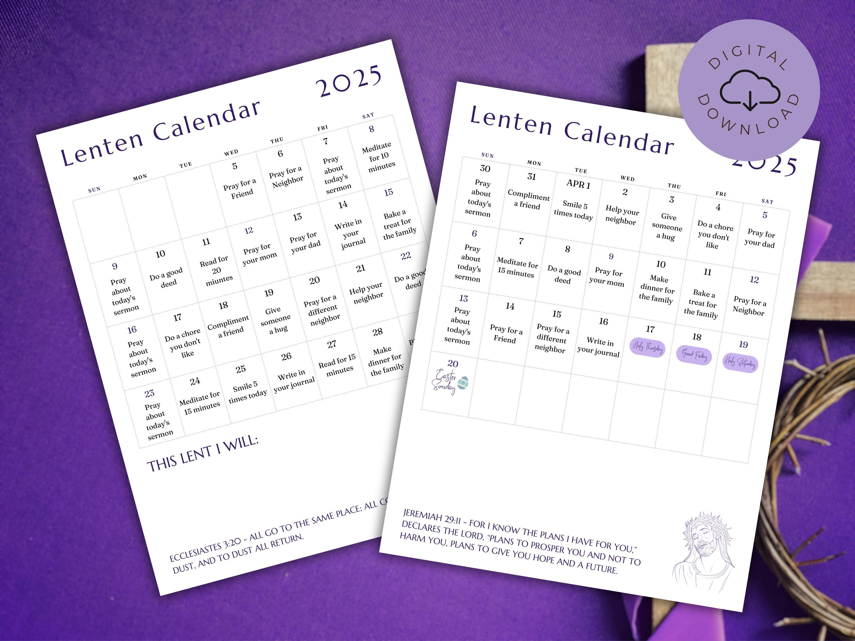 Lenten Calendar 2025 | Printable Lenten Prayer Calendar | Easter Countdown | Customizable Lenten ...