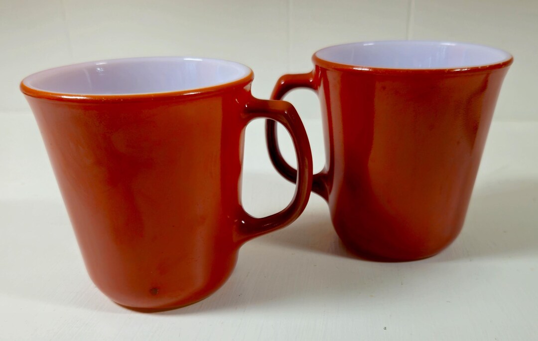 Set of 2 Vintage 1970s Pyrex Milk Glass Mugs Burnt Orange Coffee Cups ...