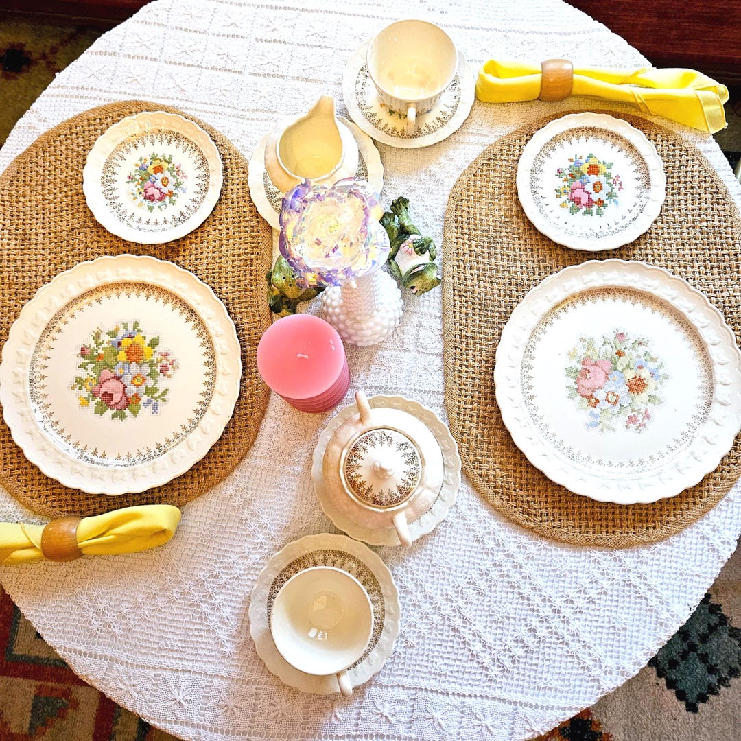Petit Point Floral Cottagecore China Tea Set: Vintage Taylor Smith ...