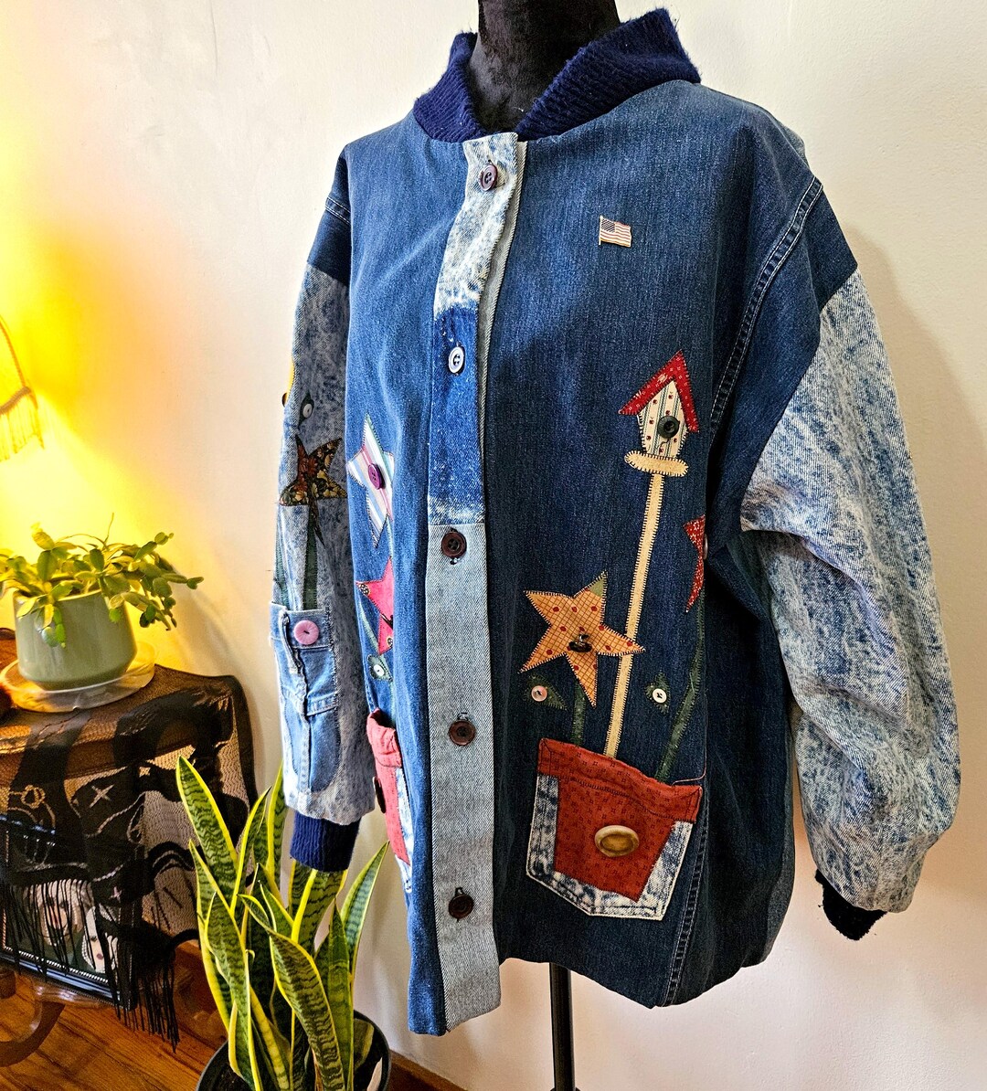 Cottagecore Patchwork Birdhouse and Flowers-themed Quilt Coat Jacket ...
