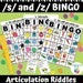 S, Z, and S Blends Articulation BINGO Riddles Printable Speech Therapy ...