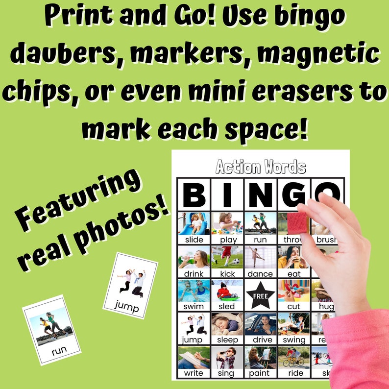 Action Words Verbs BINGO Speech Therapy Printable Group Language ...