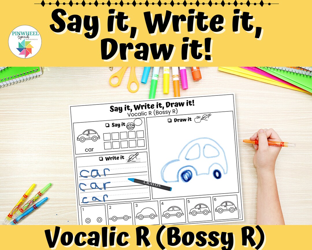Say It Write It Draw It Vocalic R Printable Speech Therapy Articulation ...