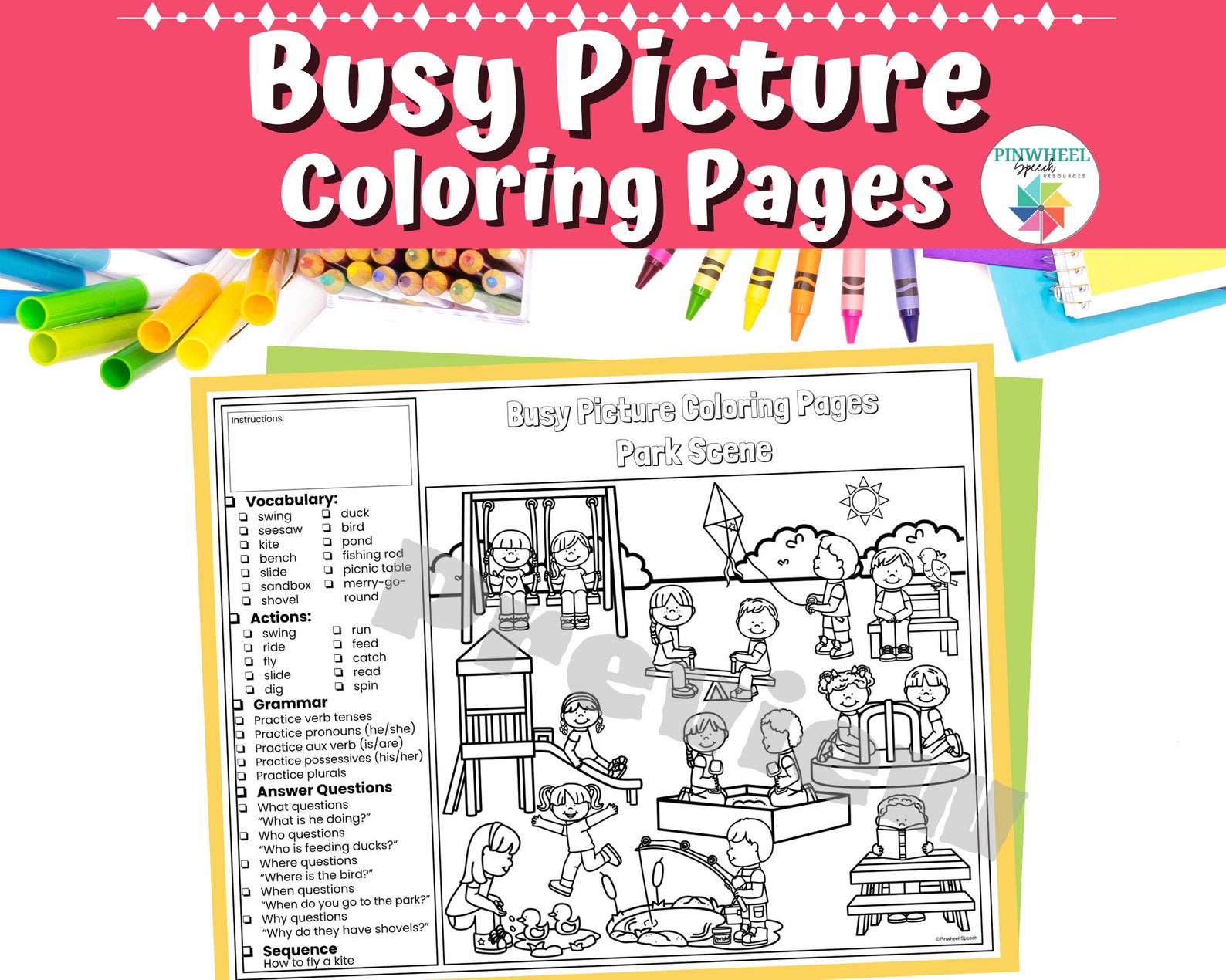 Busy Picture Scene Coloring Pages Printable Speech Therapy Language ...