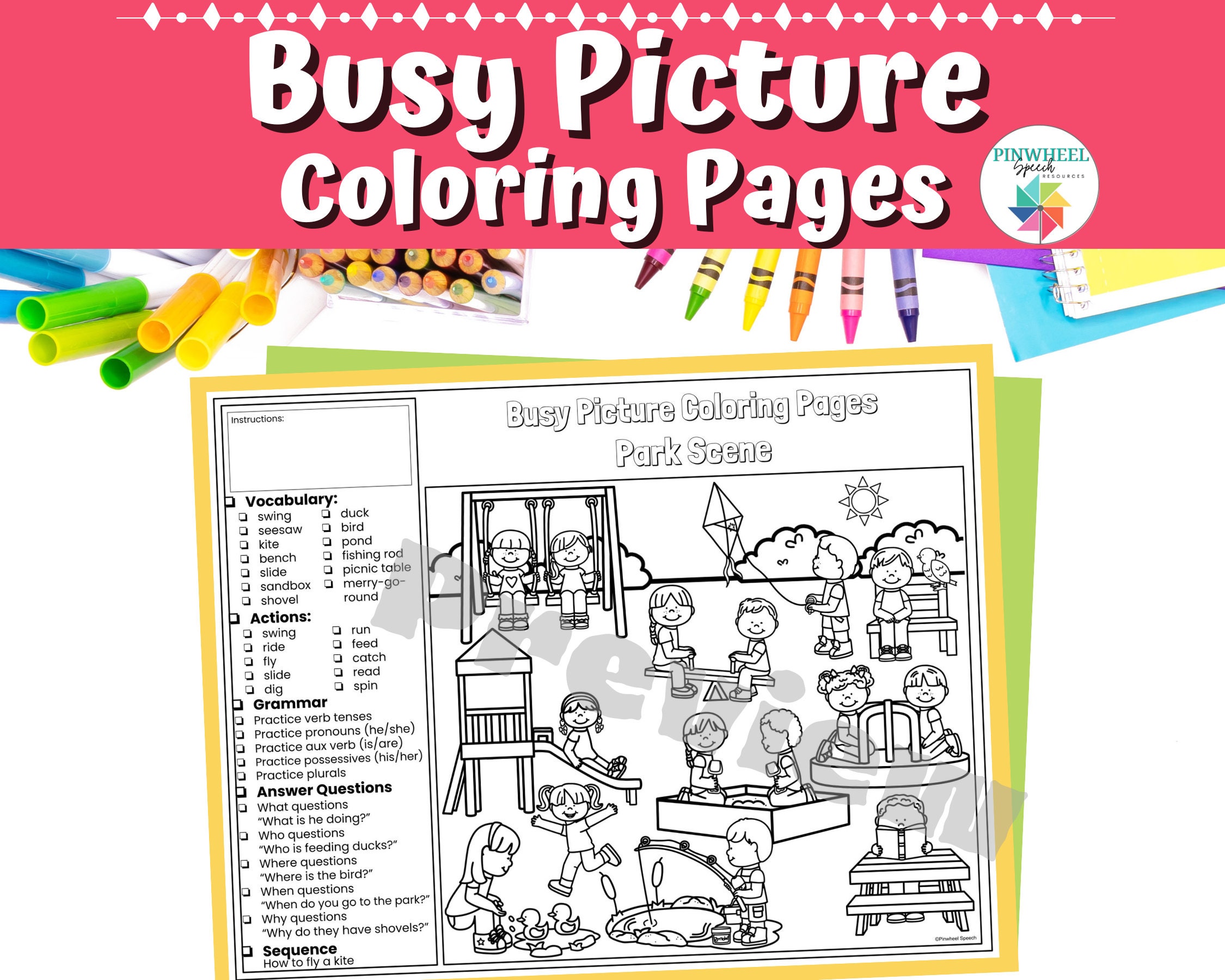 Busy Picture Scene Coloring Pages Printable Speech Therapy Language ...