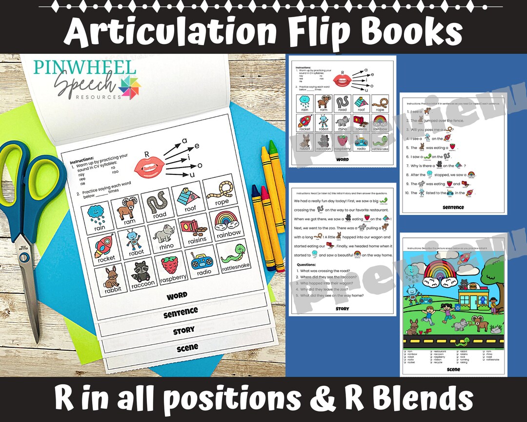 R and R Blends Articulation Flip Books Printable Speech Therapy ...