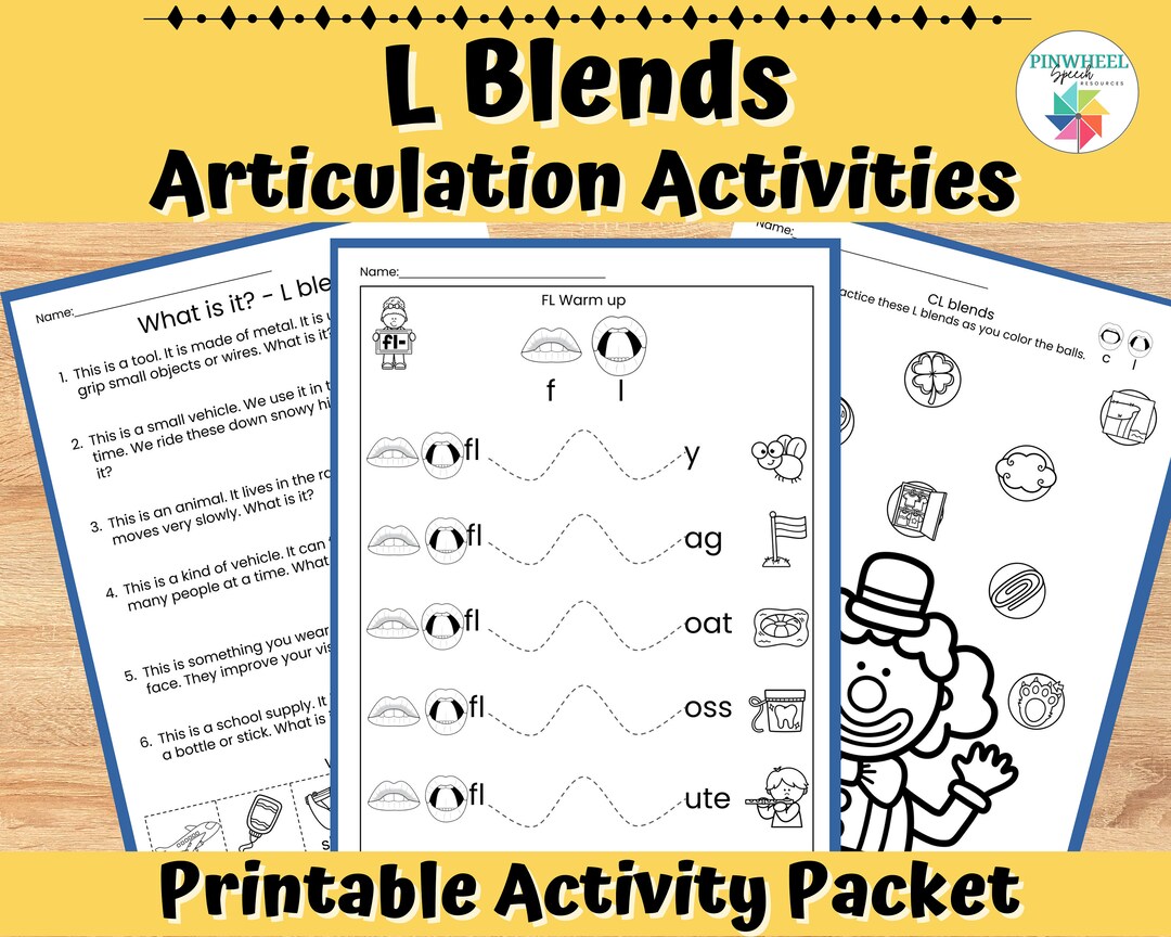 L Blends Articulation Worksheets Printable Speech Therapy Homework ...