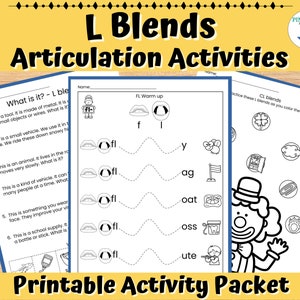 L Blends Articulation Worksheets Printable Speech Therapy Homework ...