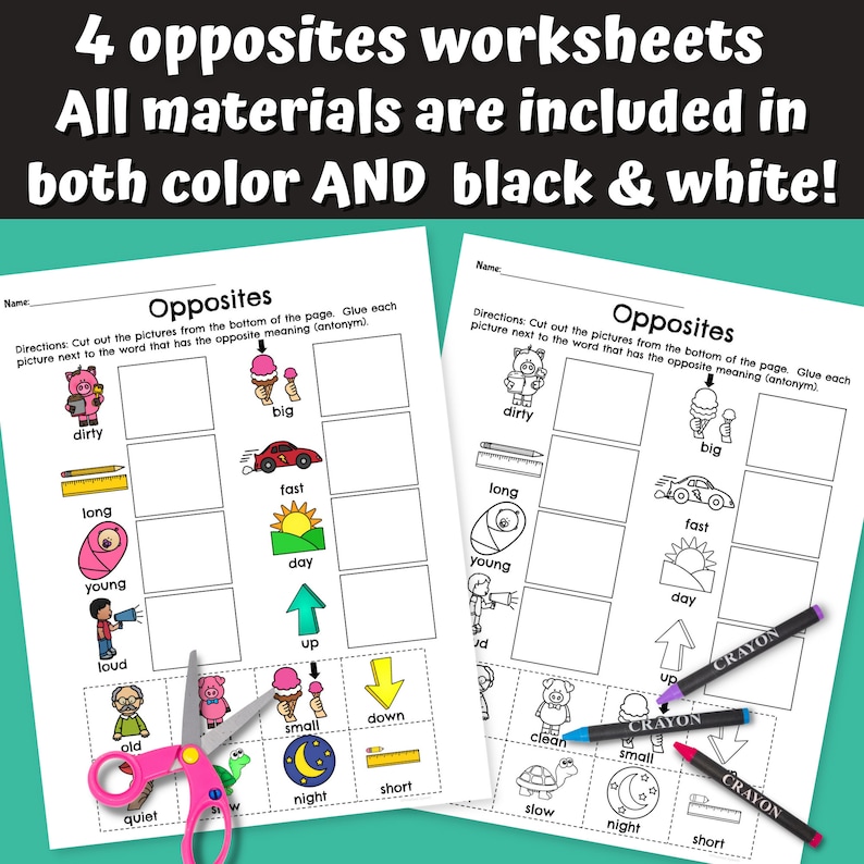 Opposites Printable Speech Therapy Language Activities Clip Cards ...