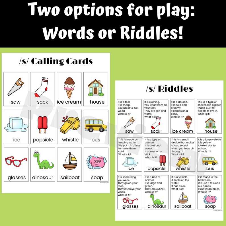 S, Z, and S Blends Articulation BINGO Riddles Printable Speech Therapy ...