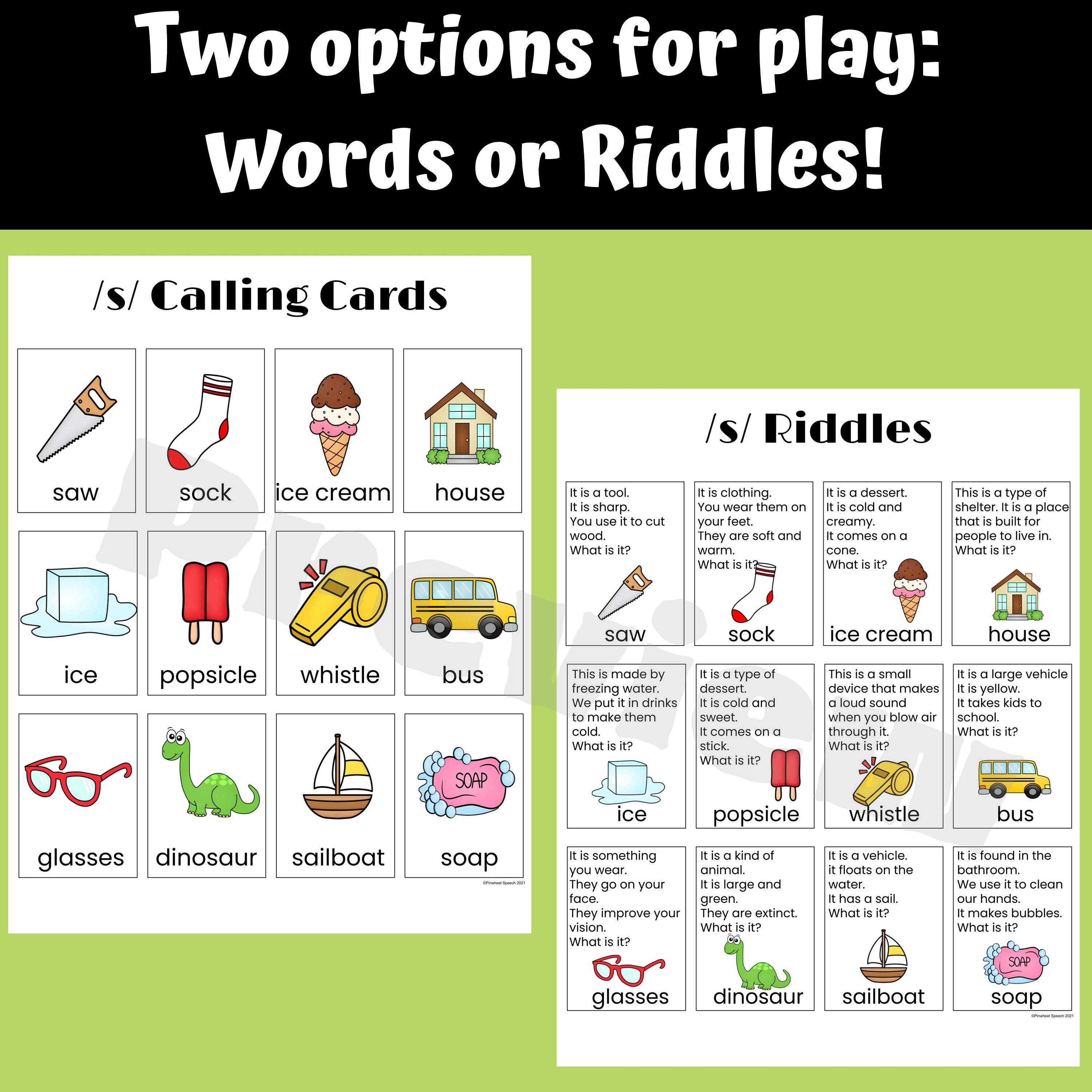 S, Z, and S Blends Articulation BINGO Riddles Printable Speech Therapy ...