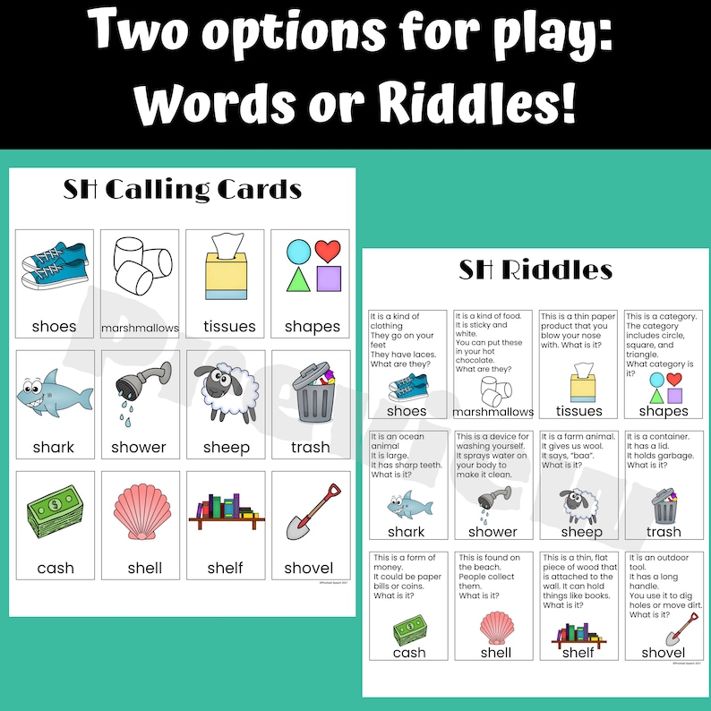 SH, CH, & TH Articulation Bingo Games With Riddles Printable Speech ...