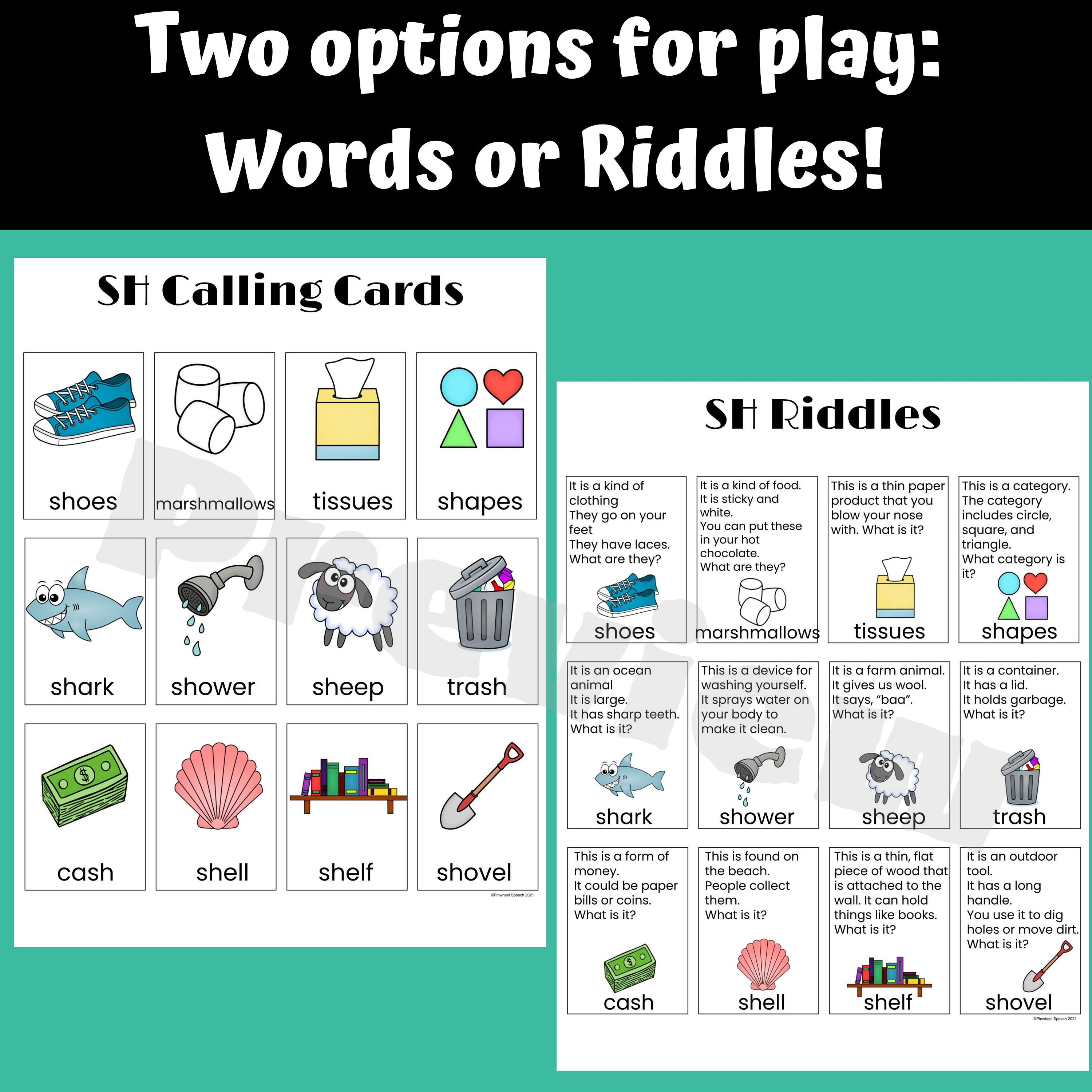 SH, CH, & TH Articulation Bingo Games With Riddles Printable Speech ...