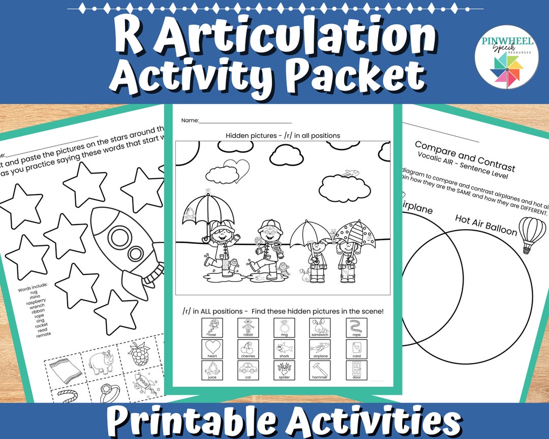 R Articulation Worksheets Printable Speech Therapy Homework Packet of ...