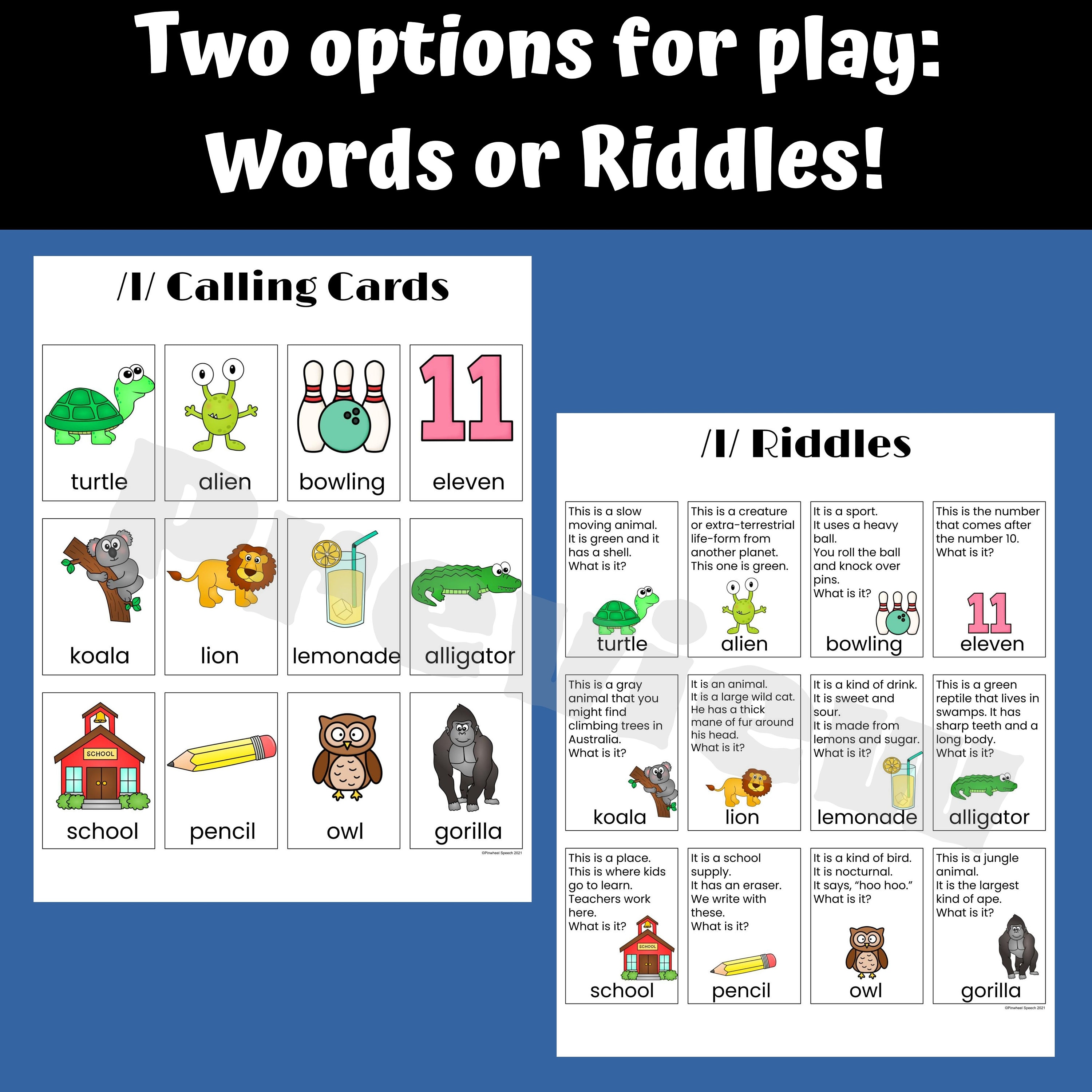 L and L Blends Articulation BINGO Riddles Printable Speech Therapy ...