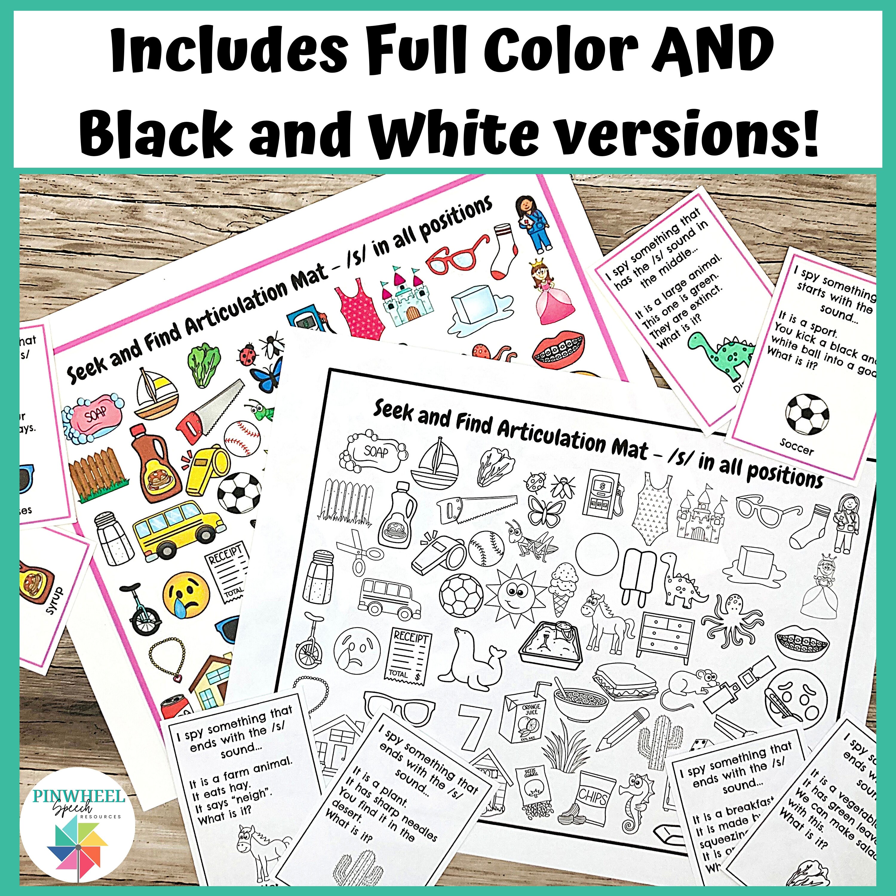 Seek and Find Articulation Mats Printable Guessing Game Speech Therapy ...