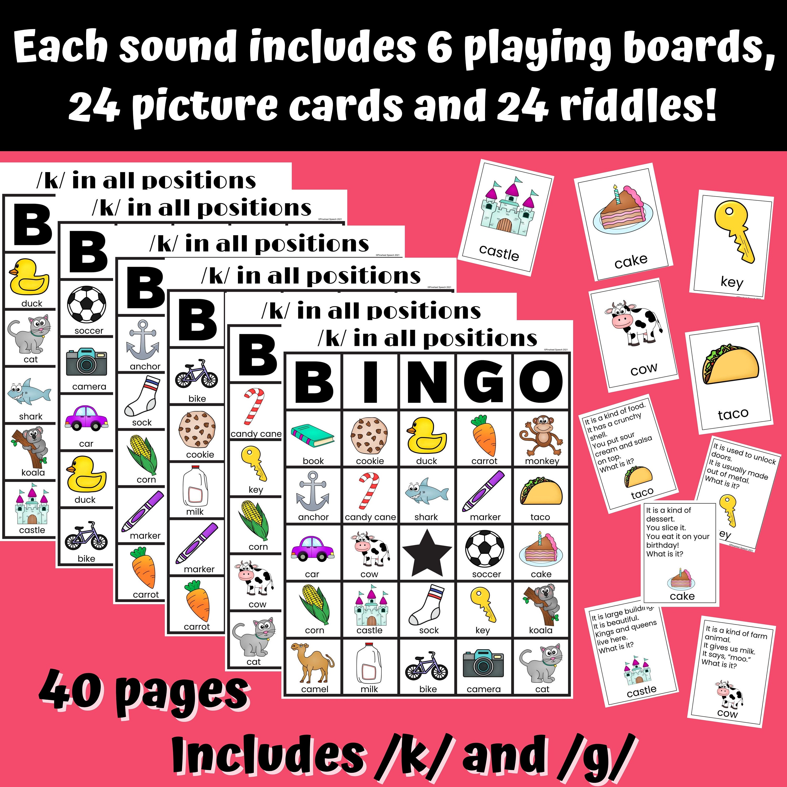 K and G Articulation BINGO Riddles Speech Therapy Printable Activity ...