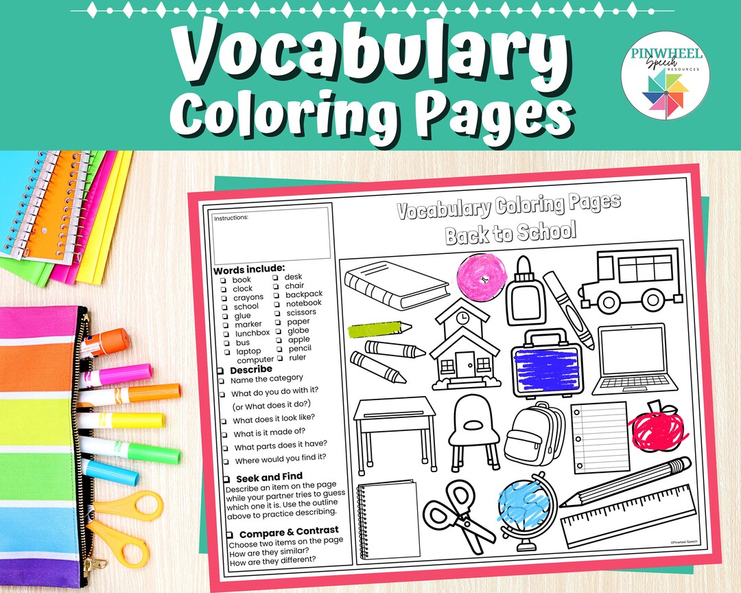Vocabulary Coloring Pages Printable Speech Therapy Language Activity - Etsy