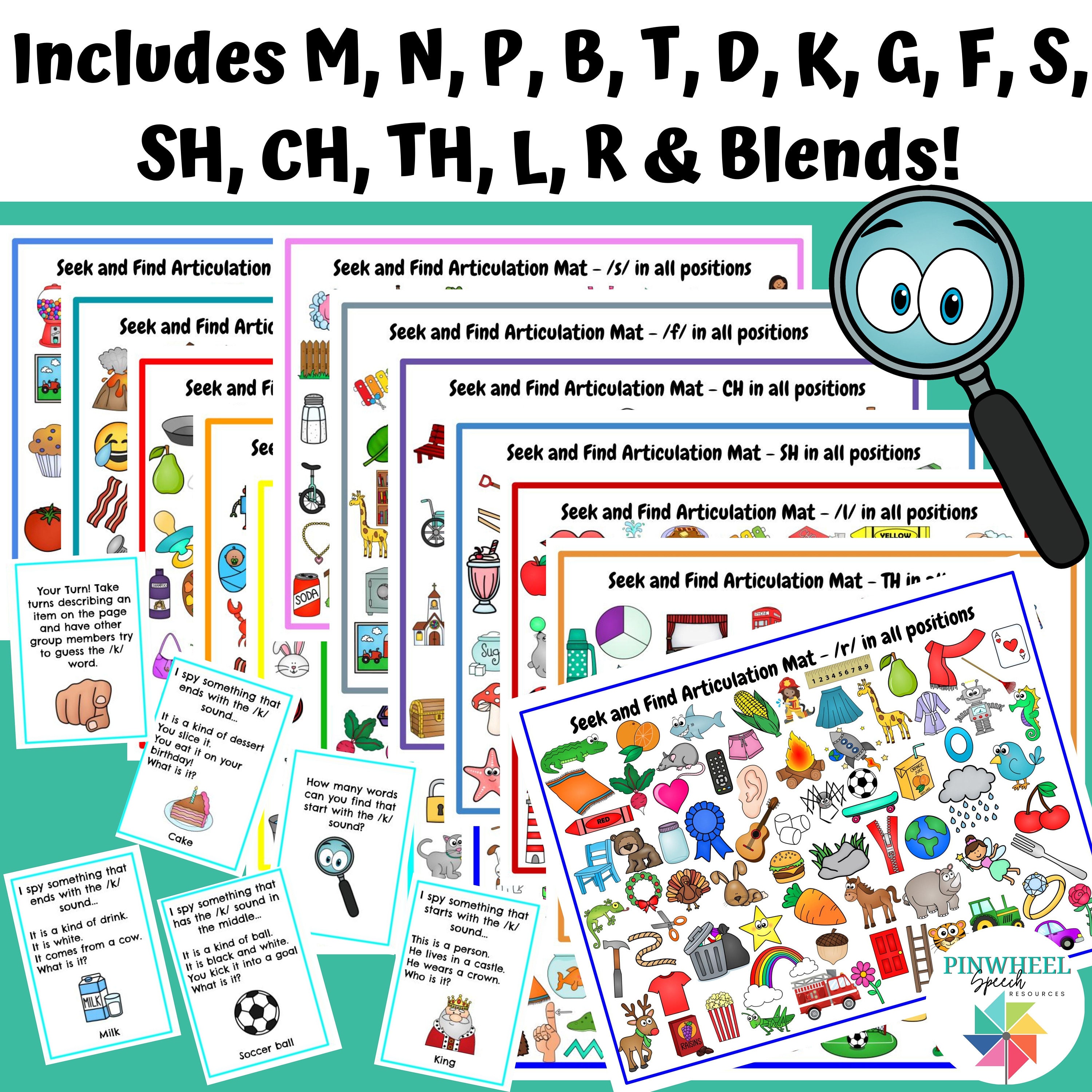 Seek and Find Articulation Mats Printable Guessing Game Speech Therapy ...